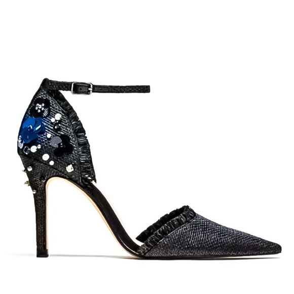Zara | Shoes | Zara Floral Dorsay Stiletto Rafia Beaded Heels | Poshmark